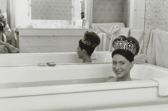 Princess Margaret Poses In The Bathtub With Her Tiara On For Her